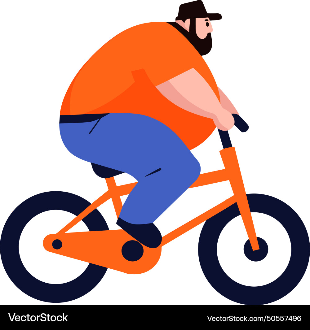 Fat guy riding the bicycle flat style isolated Vector Image