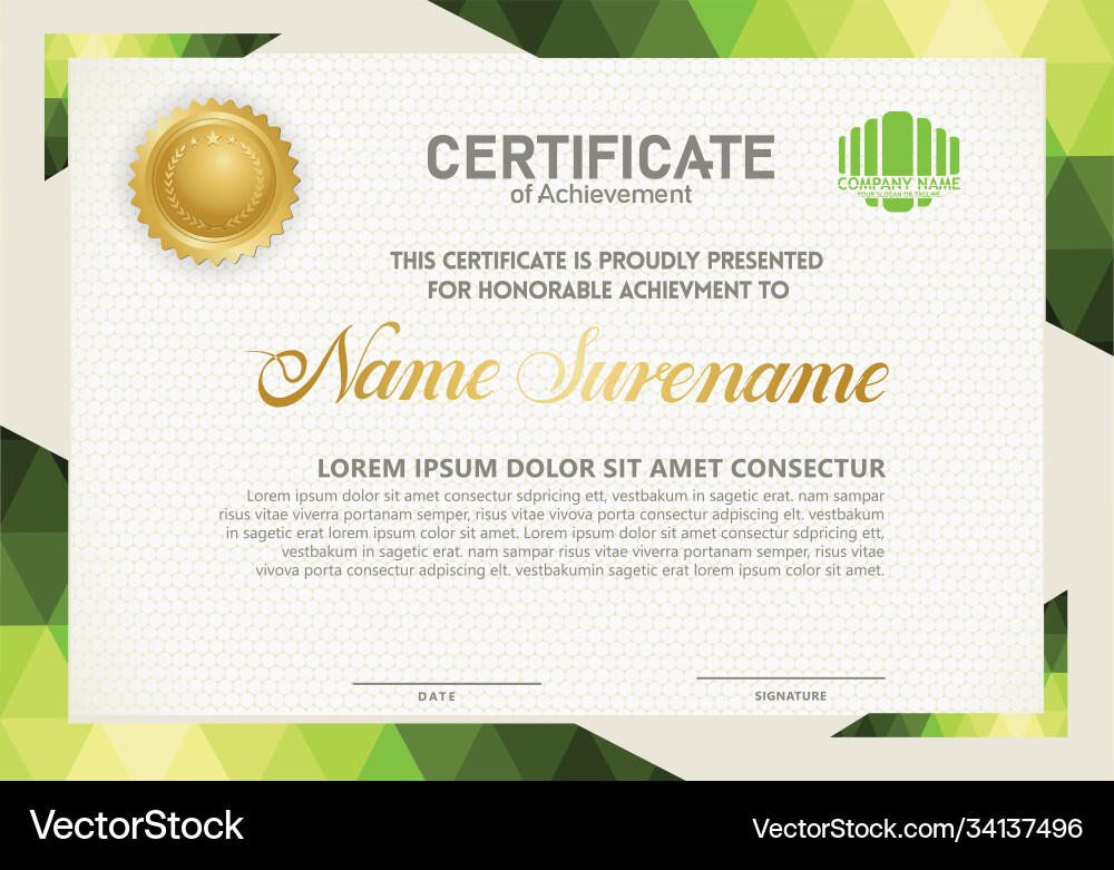 Horizontal certificate template with triangle Vector Image