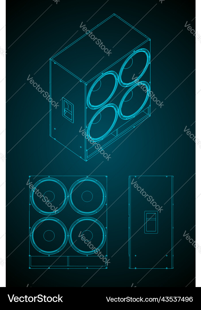 Powerful subwoofer blueprints Royalty Free Vector Image