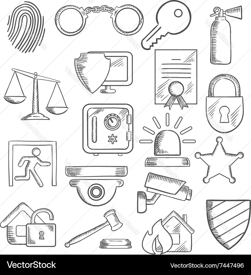 Security and protection icons in sketch style Vector Image