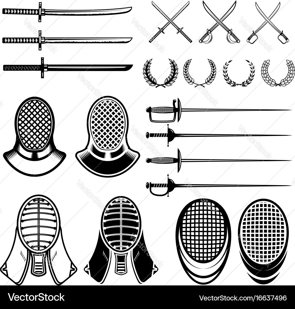Set of fencing design elements swords Royalty Free Vector