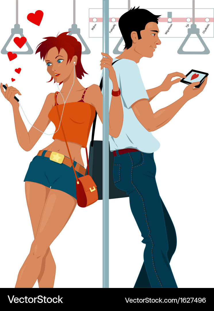 Subway Sexting Couple Royalty Free Vector Image