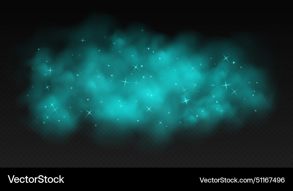 Teal magic smoke with stars and sparkles fog Vector Image