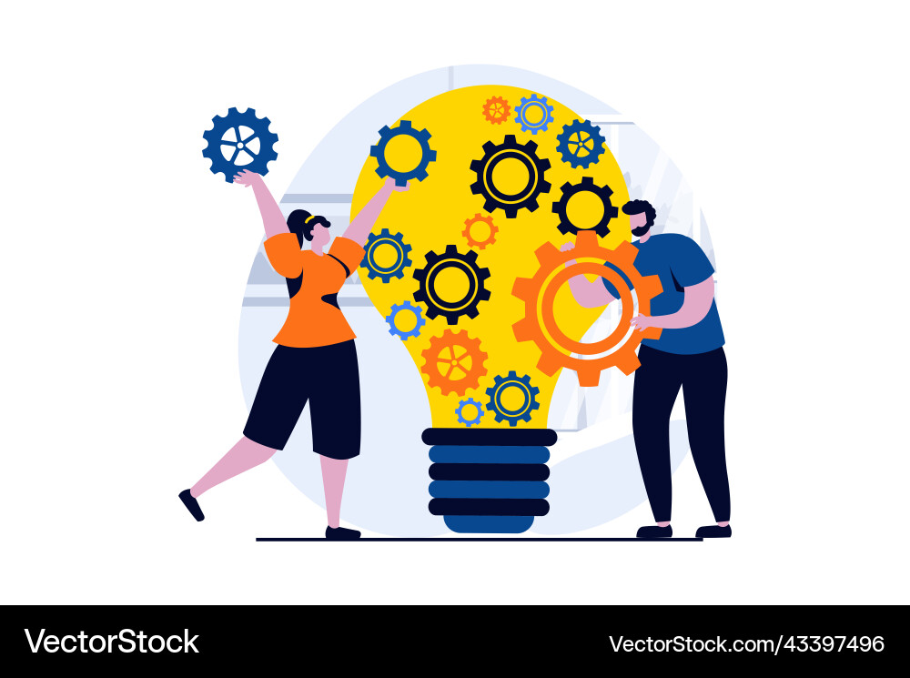 Teamwork concept with people scene in flat cartoon