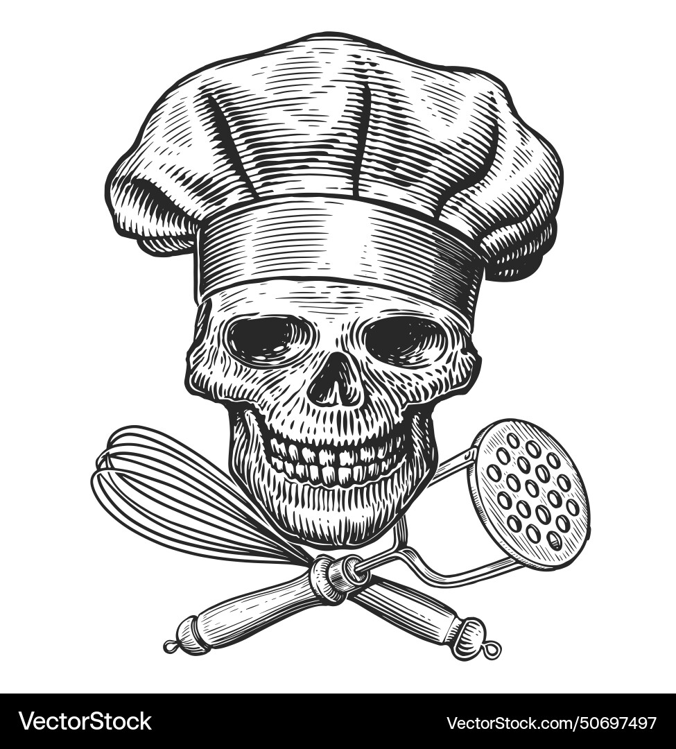 Cook skeleton grinning skull Royalty Free Vector Image