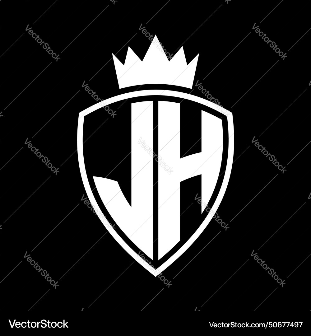 Jh letter monogram shield and crown outline shape Vector Image