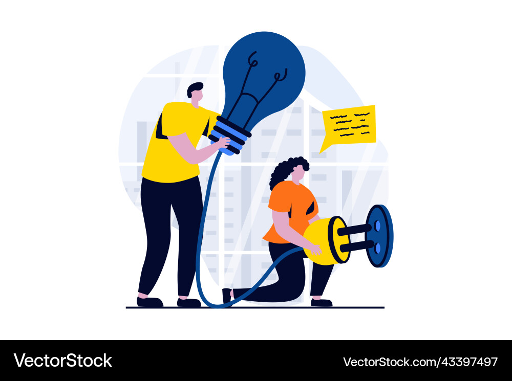 Teamwork concept with people scene in flat cartoon