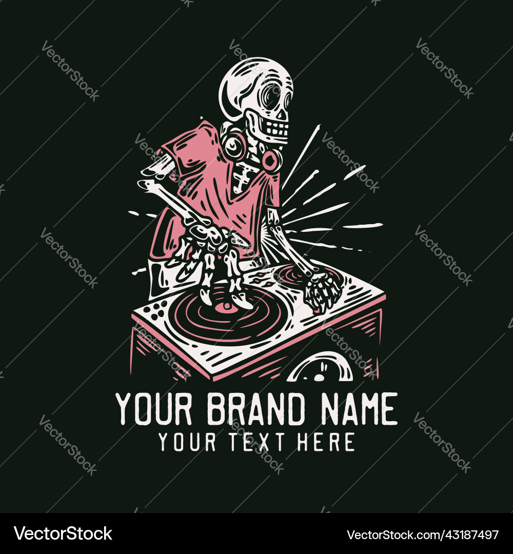 Vintage Skeleton DJ T-Shirt Royalty Free Vector Image