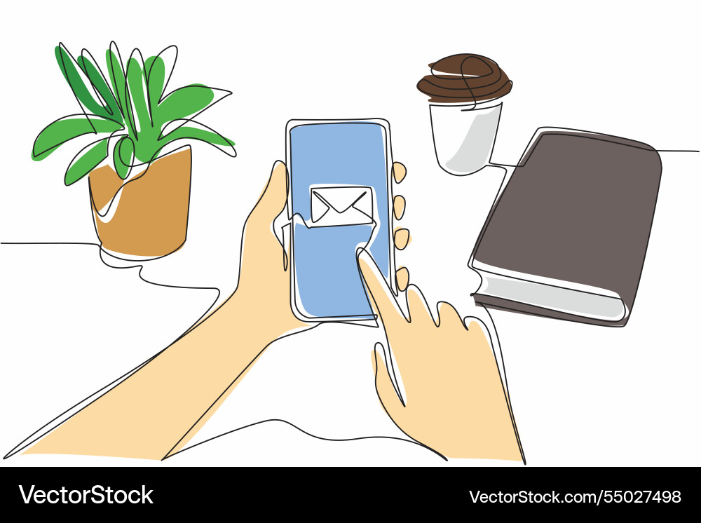 Continuous one line drawing hand looking at email Vector Image