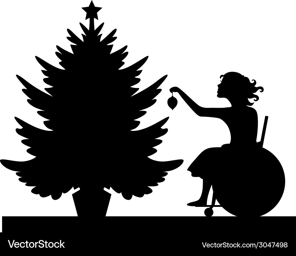 Disabled Girl Decorating Christmas Tree Royalty Free Vector