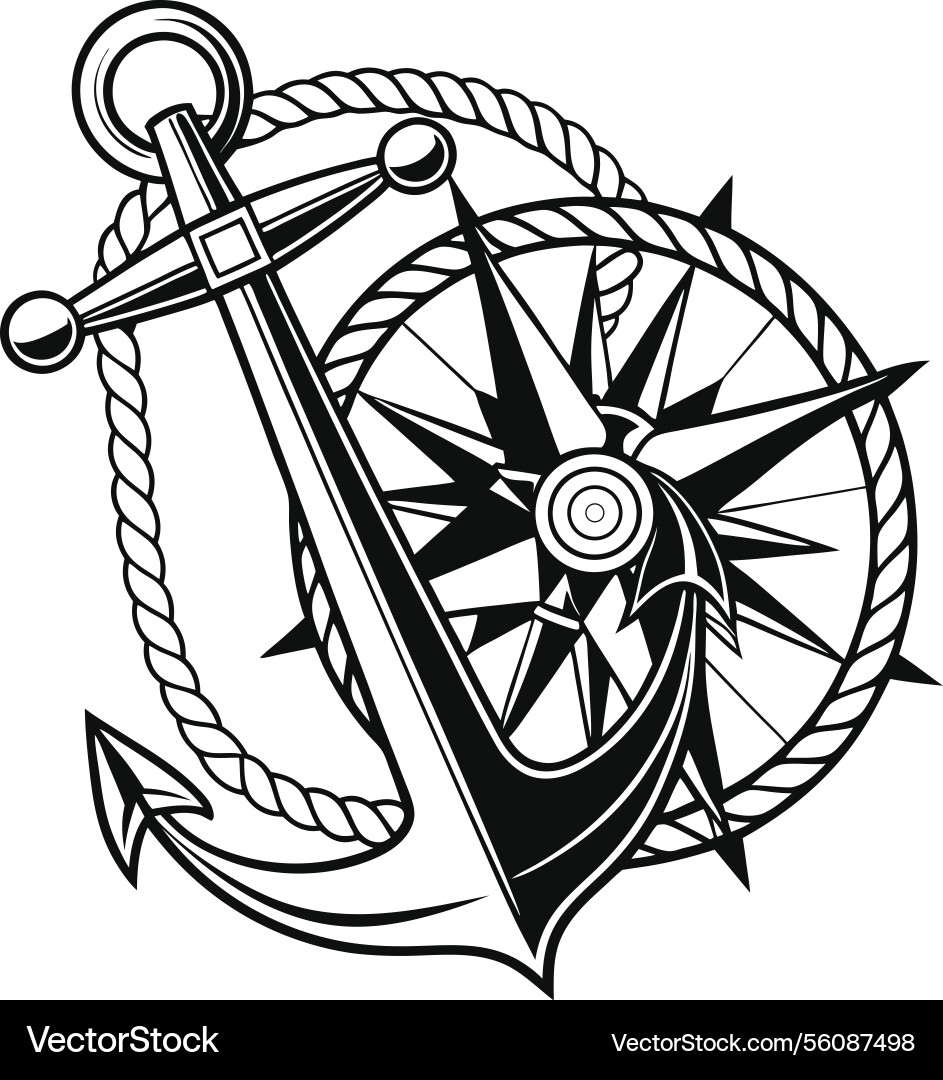 Drawing of a anchon graphics compass rose Vector Image