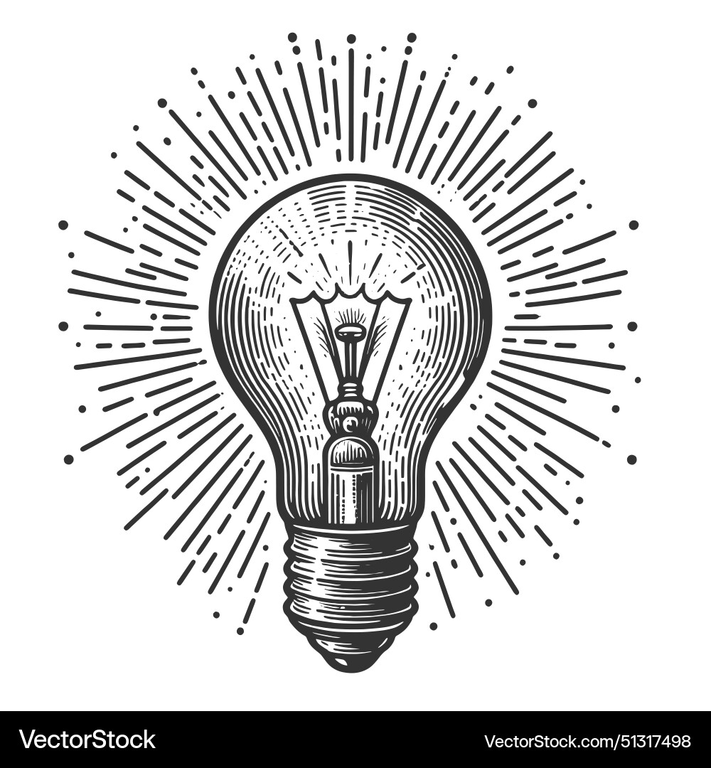 Engraved light bulb lamp sketch Royalty Free Vector Image