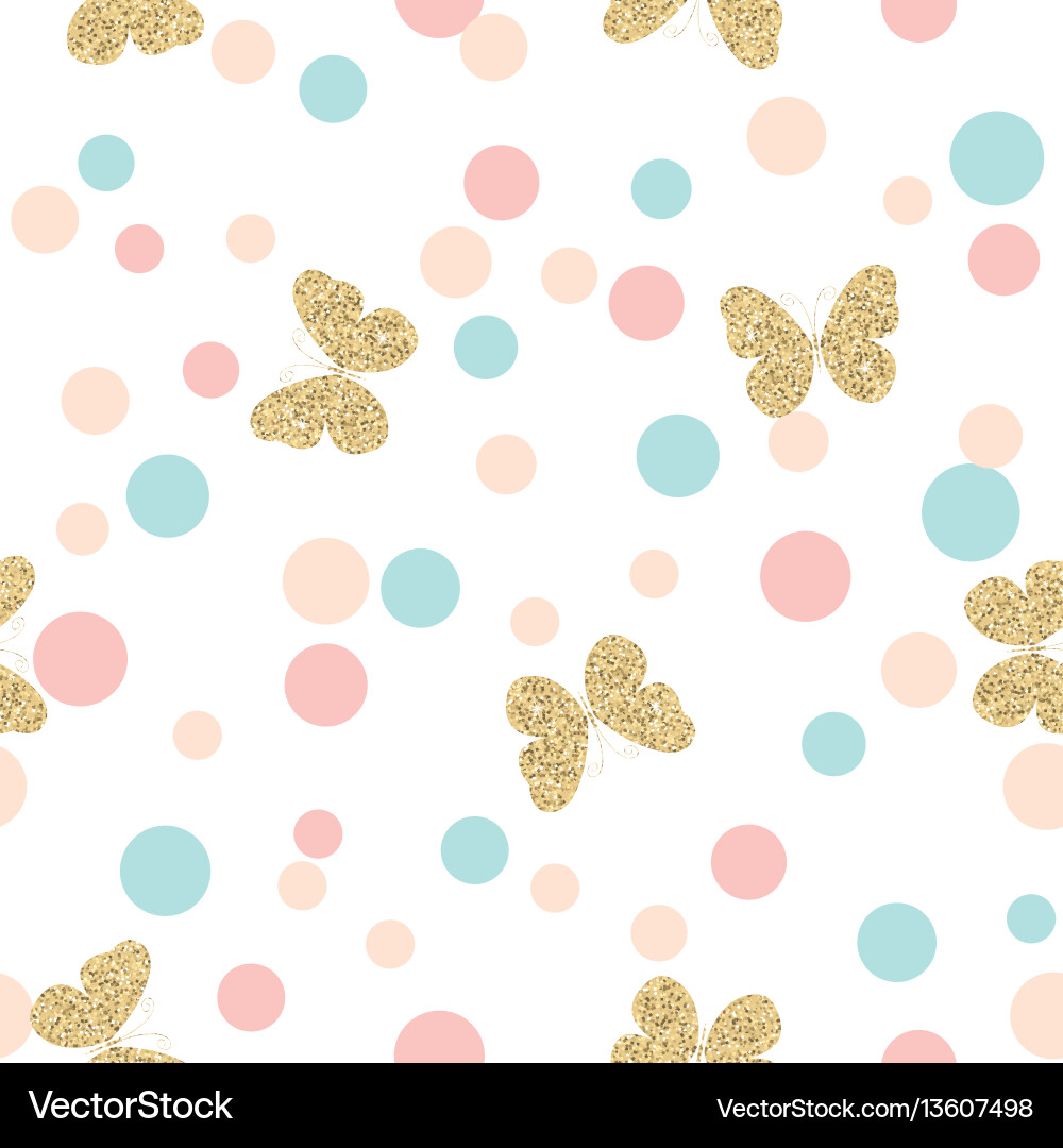 Gold glittering butterflies seamless pattern Vector Image