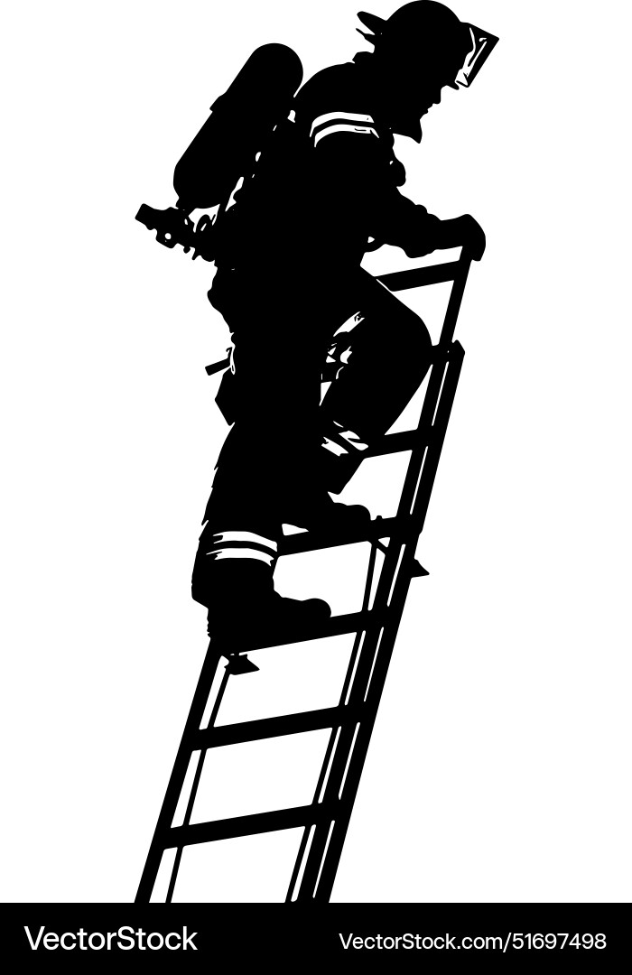 Lone Firefighter Ascending Ladder Royalty Free Vector Image