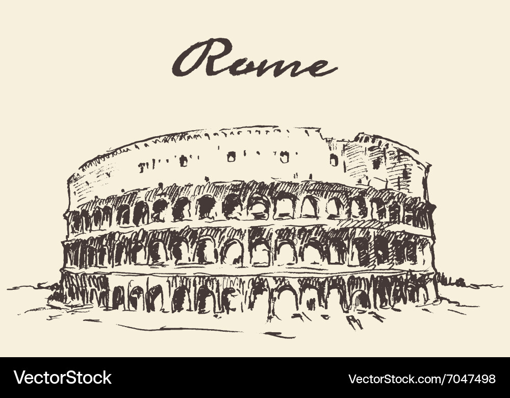Streets rome colosseum drawn sketch Royalty Free Vector