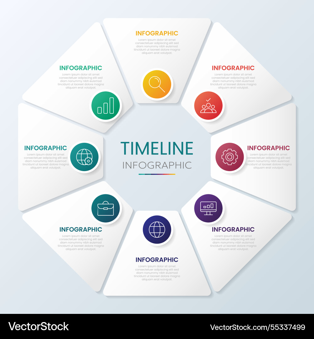 8 step timeline infographic template Royalty Free Vector