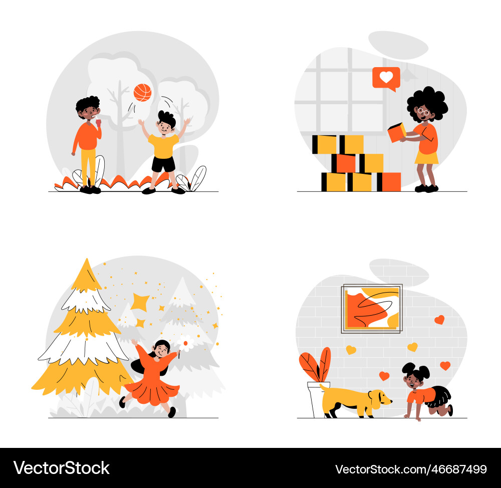 Children playing concept with character set Vector Image