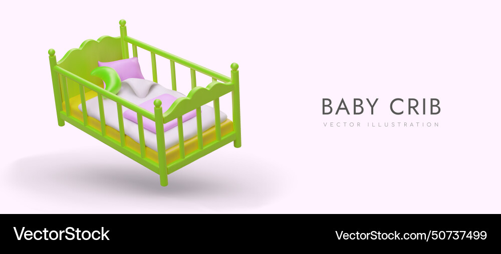 Colorful poster with baby crib and place for text Vector Image