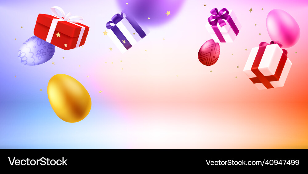 Gift boxes confetti and eggs falling down Vector Image