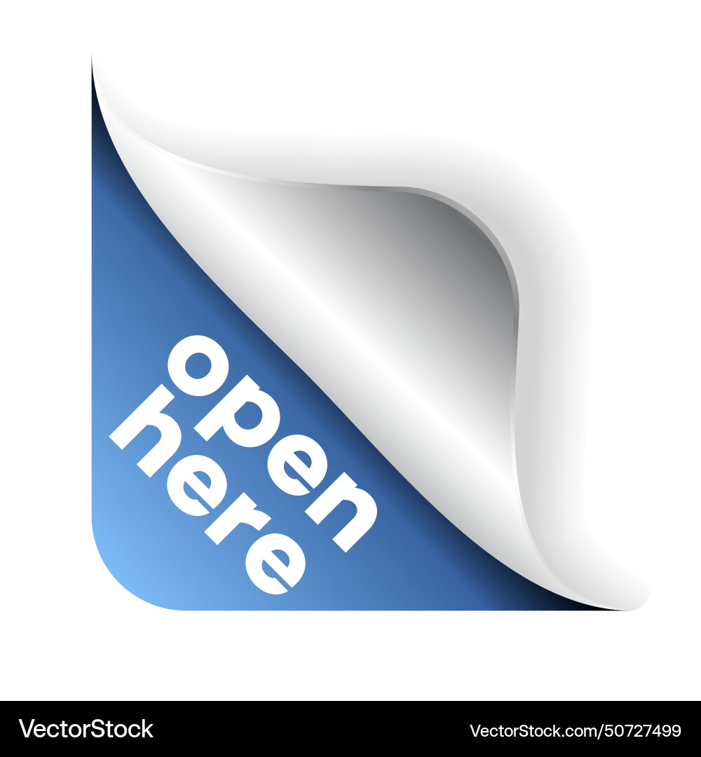 Open here sticker realistic style Royalty Free Vector Image
