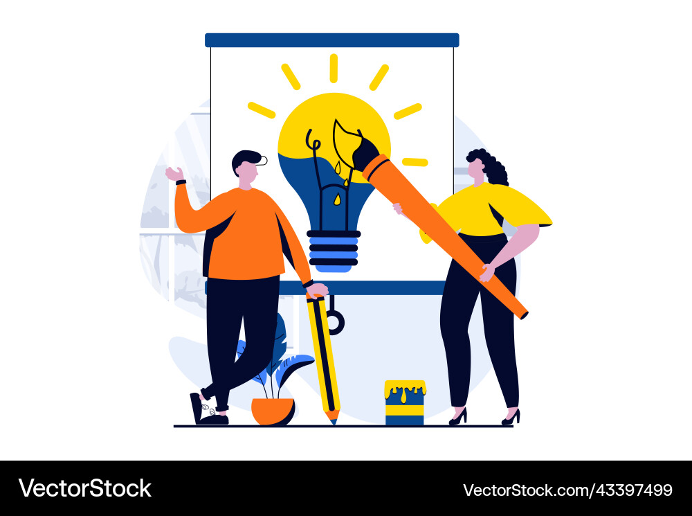 Teamwork concept with people scene in flat cartoon