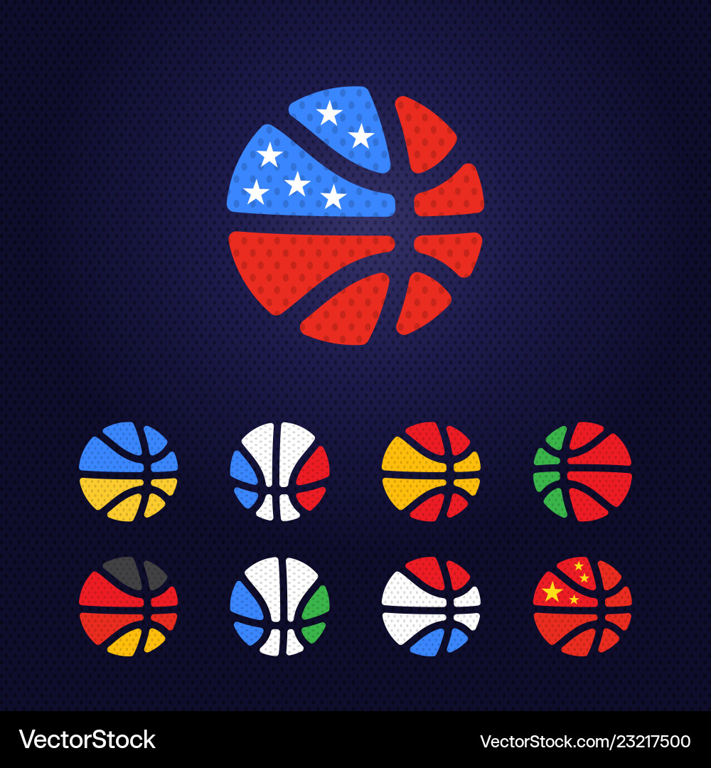 Basketball nine country flag logo Royalty Free Vector Image