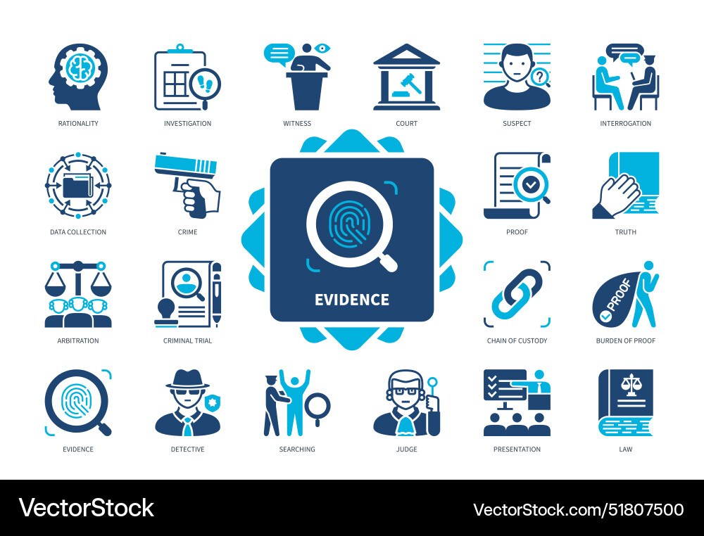 Evidence solid icon set Royalty Free Vector Image