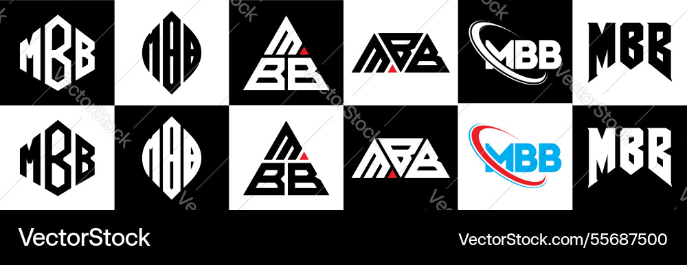 Mbb letter logo design in six style mbb polygon Vector Image