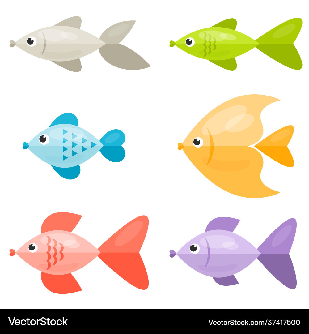 Set colorful cartoon fish Royalty Free Vector Image