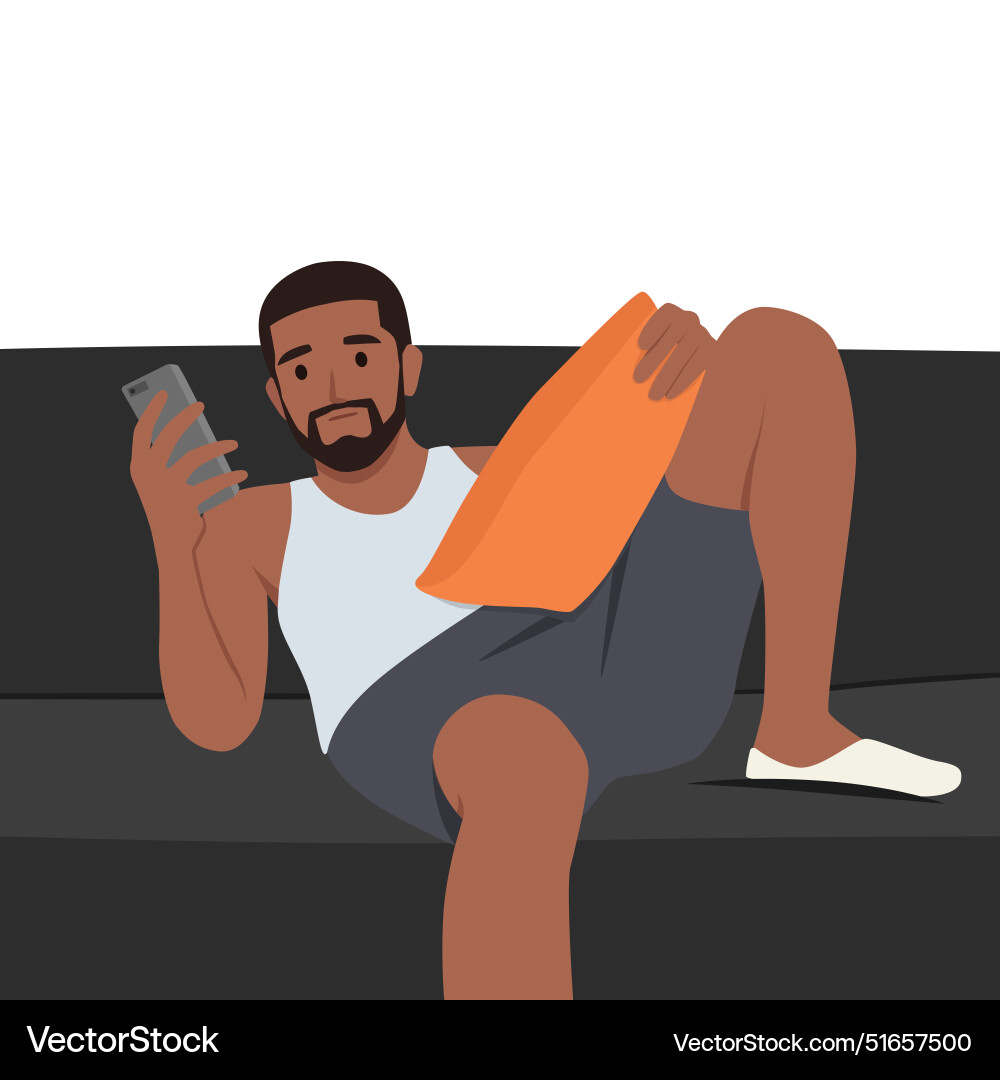 Young man lying on sofa in living room Royalty Free Vector