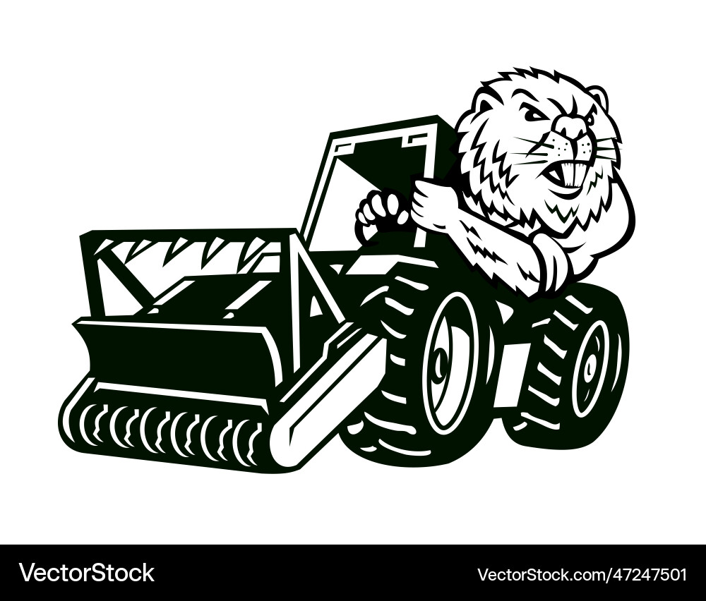 Angry beaver driving mulching tractor mascot Vector Image