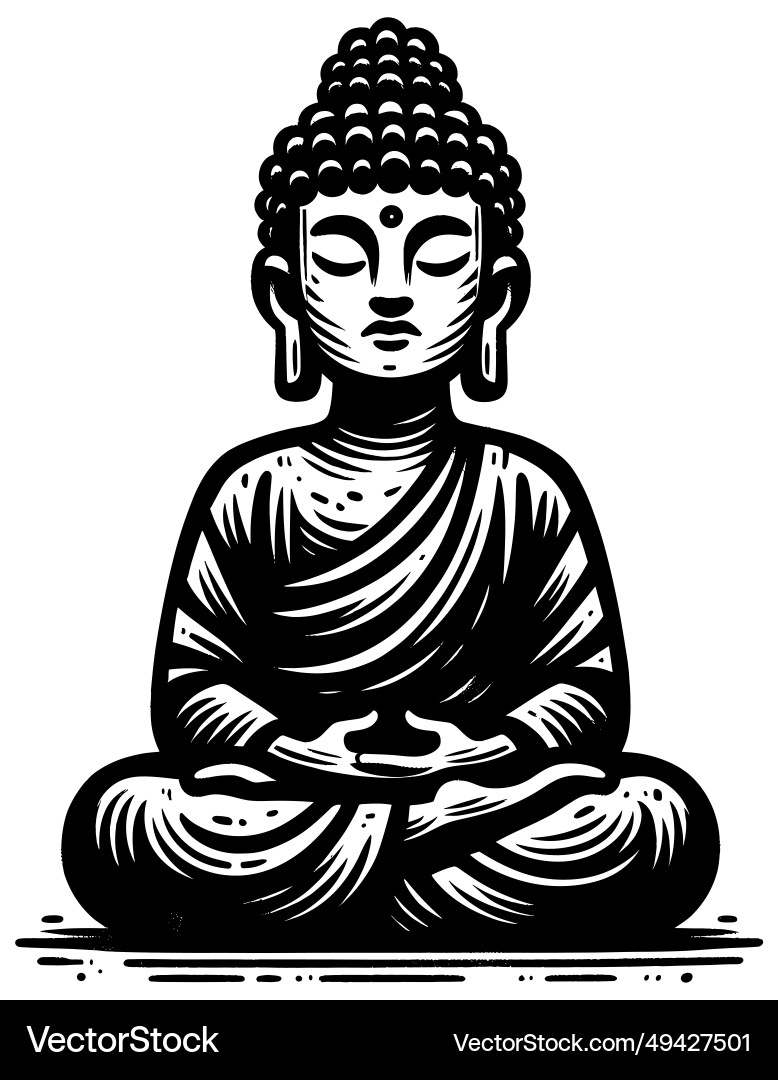 Buddha meditating woodcut Royalty Free Vector Image