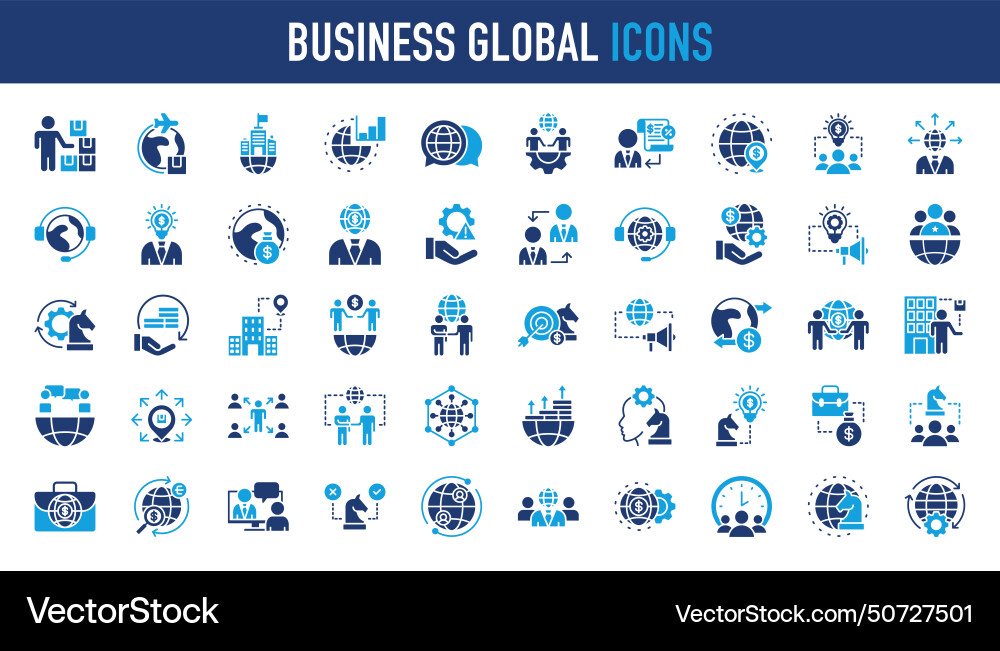 Business global icon set team meeting Royalty Free Vector