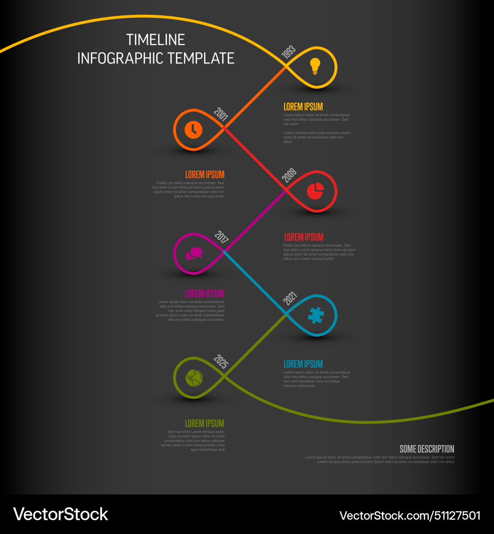 Dark infographic curved thin line timeline Vector Image