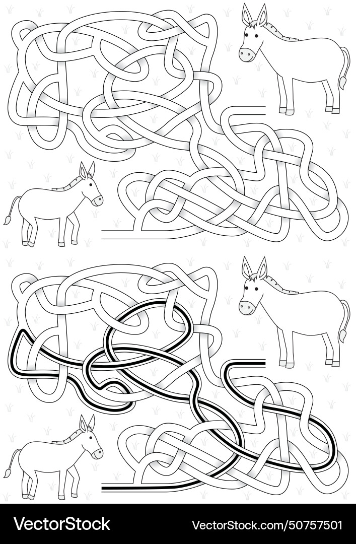 Donkeys maze Royalty Free Vector Image - VectorStock