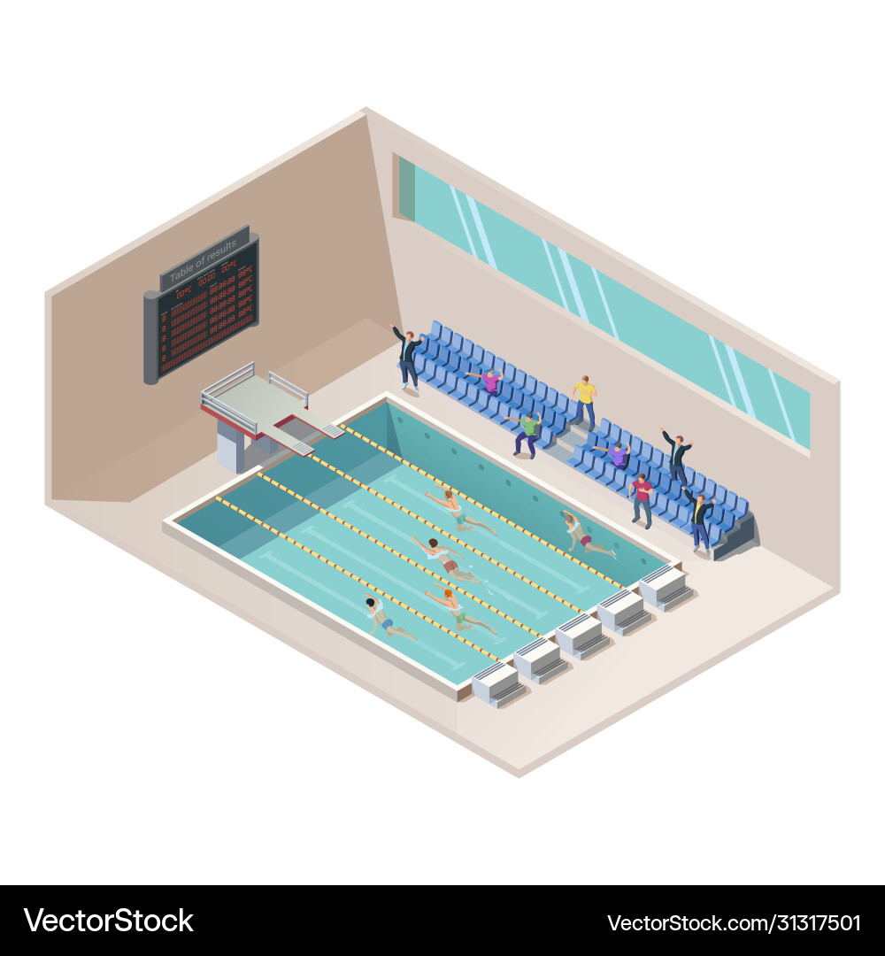 Isometric swim race in swimming pool Royalty Free Vector
