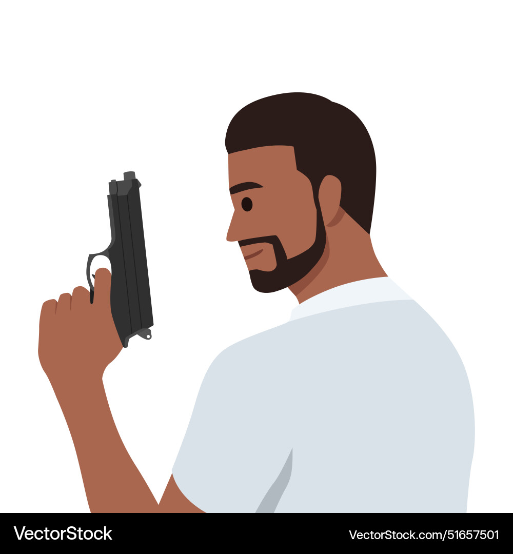 Young bearded man holding gun Royalty Free Vector Image