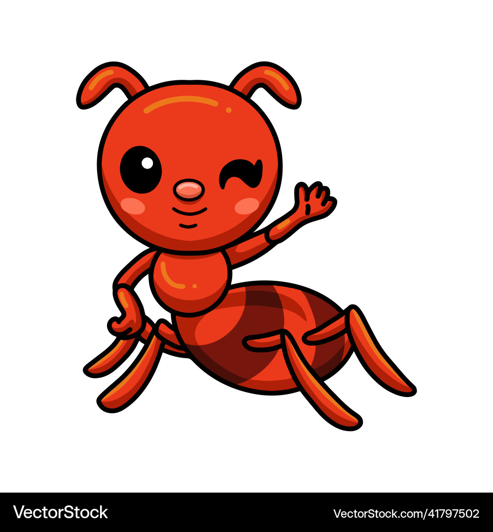 Cute little red ant cartoon waving hand Royalty Free Vector