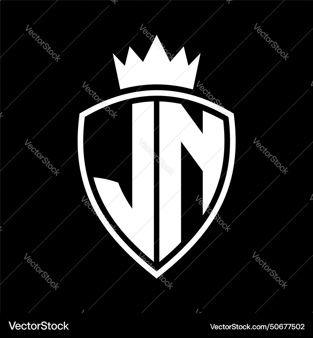 Jn letter monogram shield and crown outline shape Vector Image