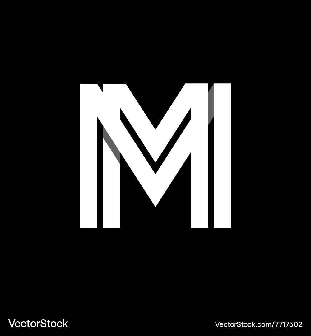Letter m wide white stripes logo monogram emblem Vector Image