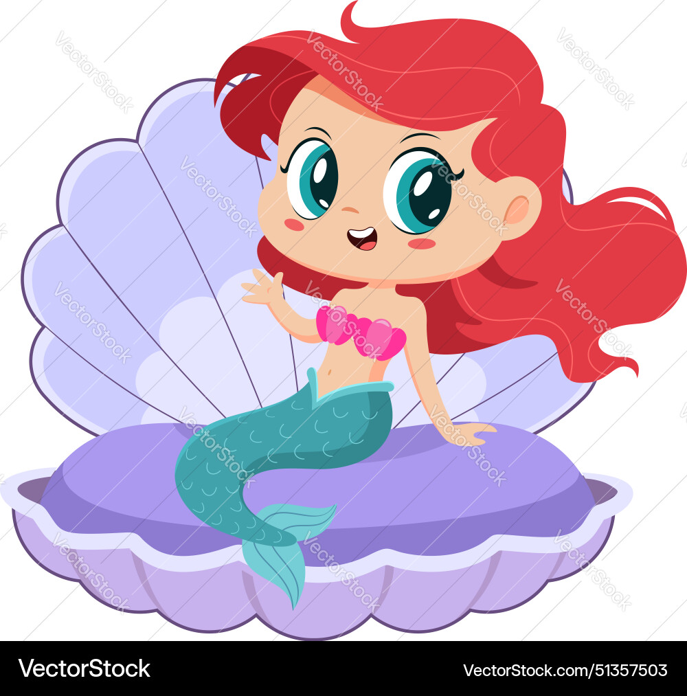 Cute little mermaid girl cartoon character Vector Image