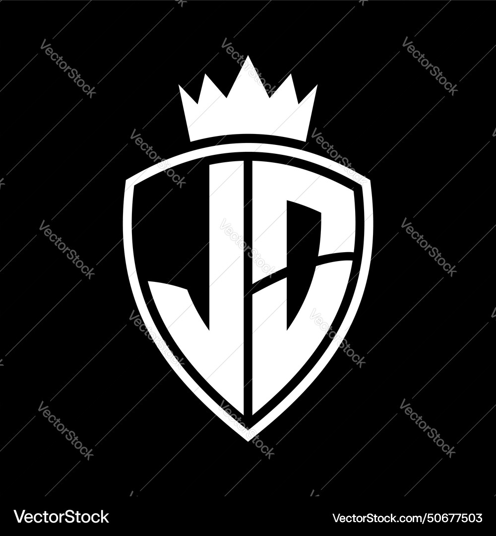 Jo letter monogram shield and crown outline shape Vector Image