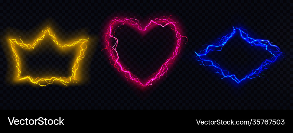 Lightning frames electric thunderbolt borders set Vector Image