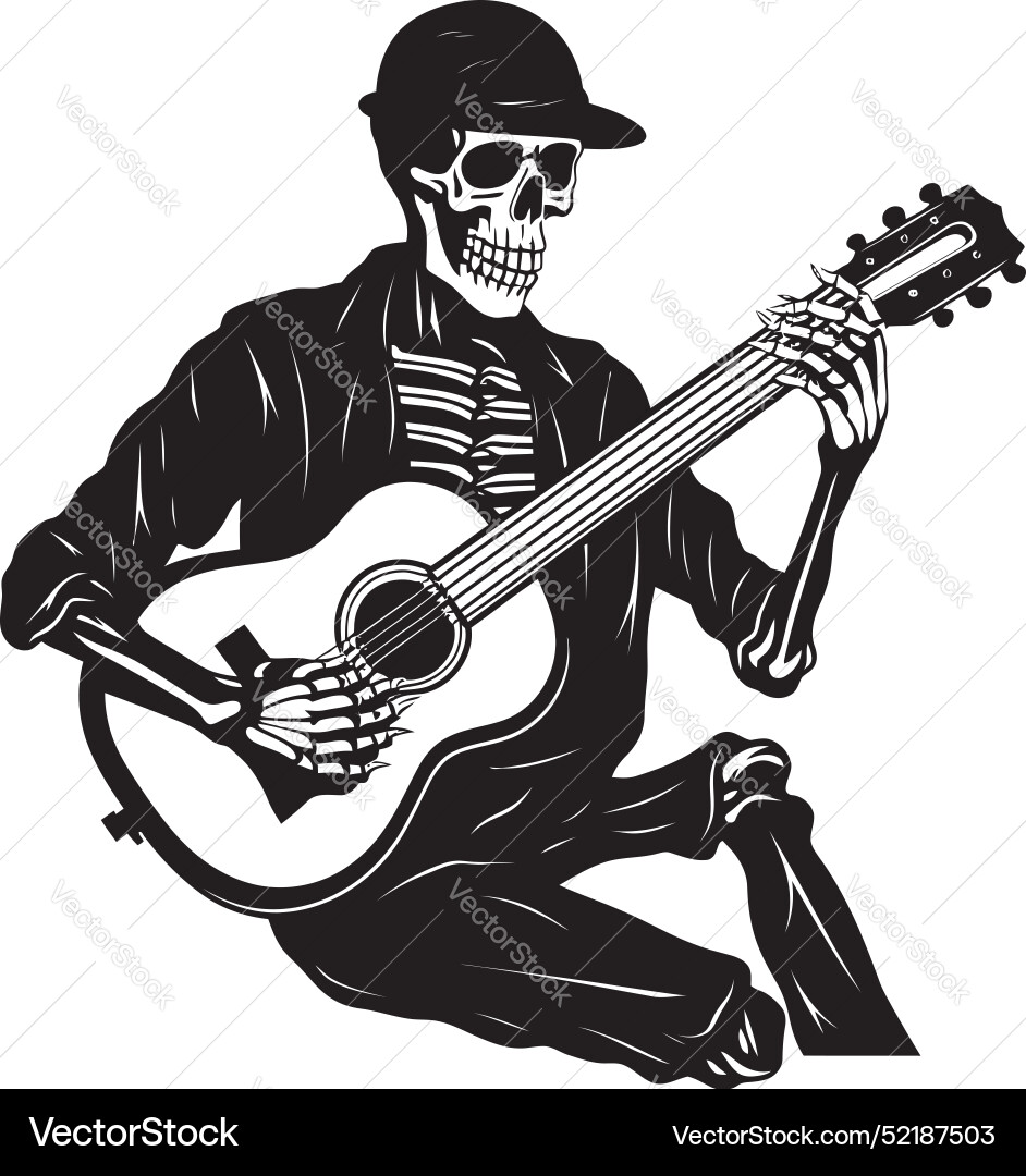 Melodic bones skeleton playing guitar black logo Vector Image