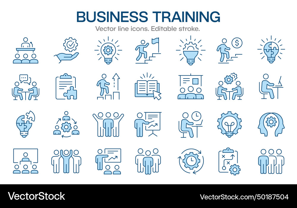 Business training icons set collection Royalty Free Vector