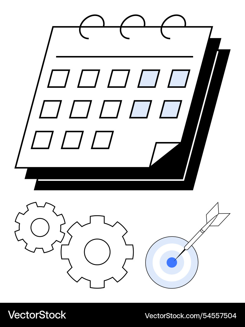 Calendar with gears and target Royalty Free Vector Image