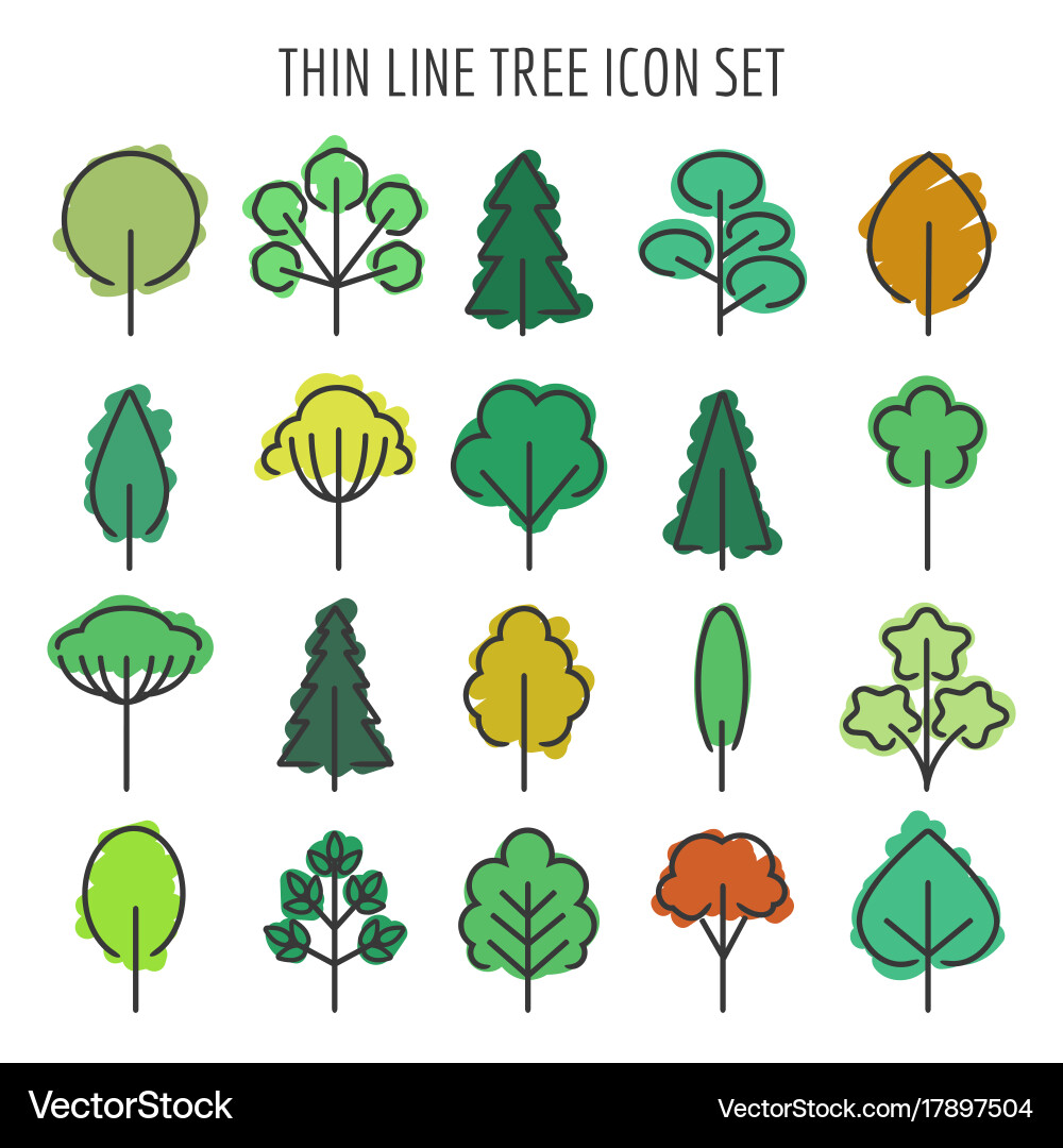Colored hand drawn tree icons Royalty Free Vector Image