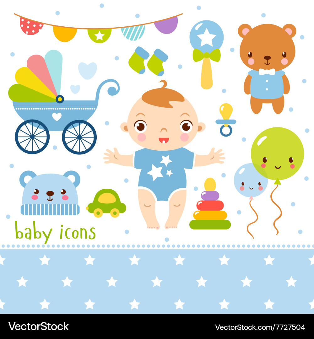 Cute cartoon baby boy set Royalty Free Vector Image
