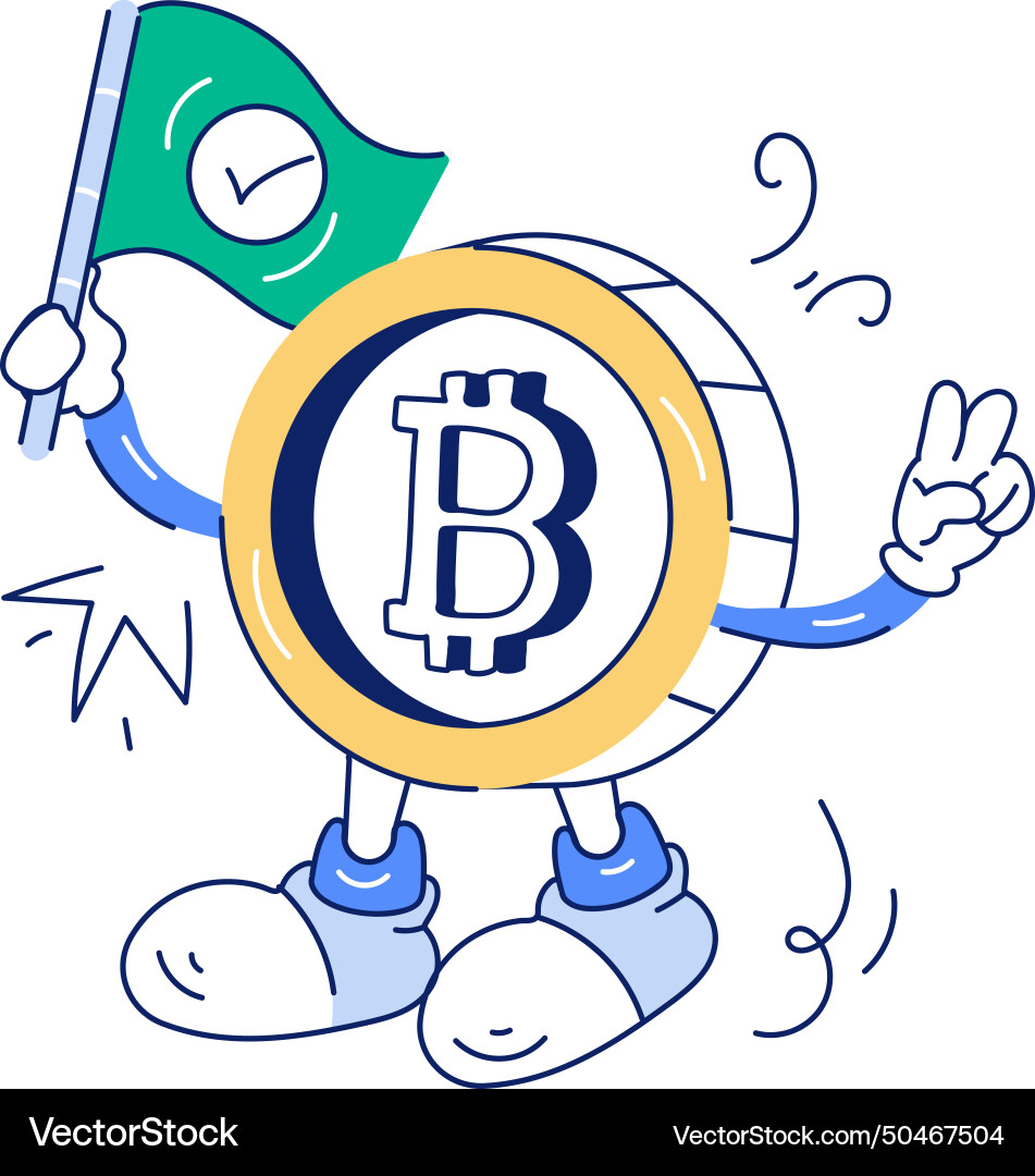 Get this doodle mini of bitcoin succe Royalty Free Vector