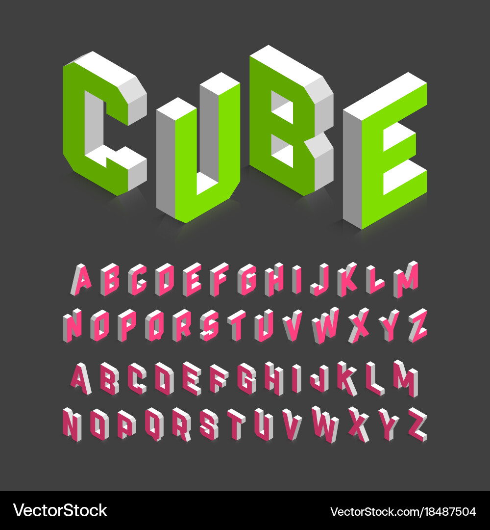 Isometric 3d font three-dimensional alphabet Vector Image
